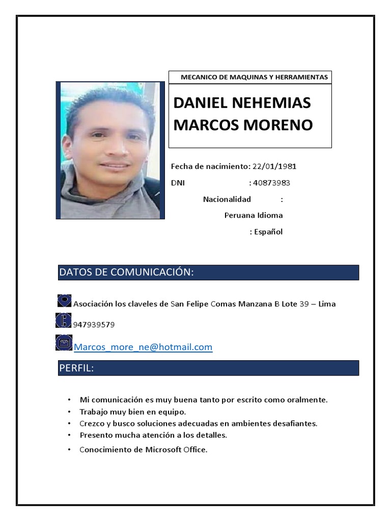 Curriculum Vitae Daniel Marcos Moreno PDF | PDF | Ingeniería