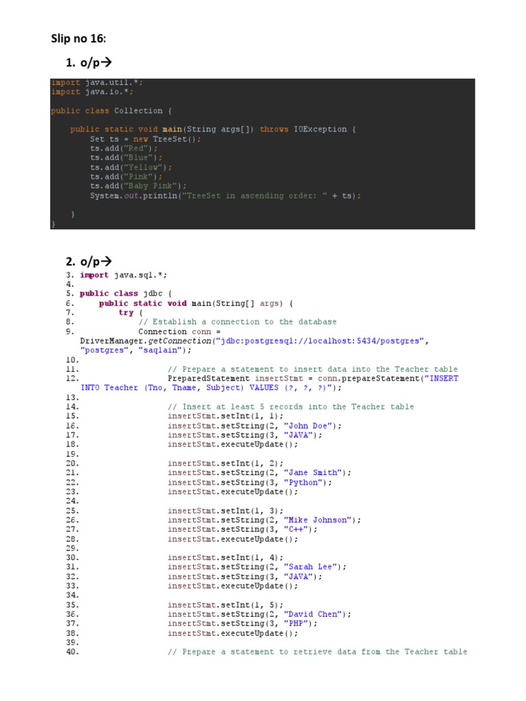 Java Slip 16-30 | Download Free PDF | Postgre Sql | Computing