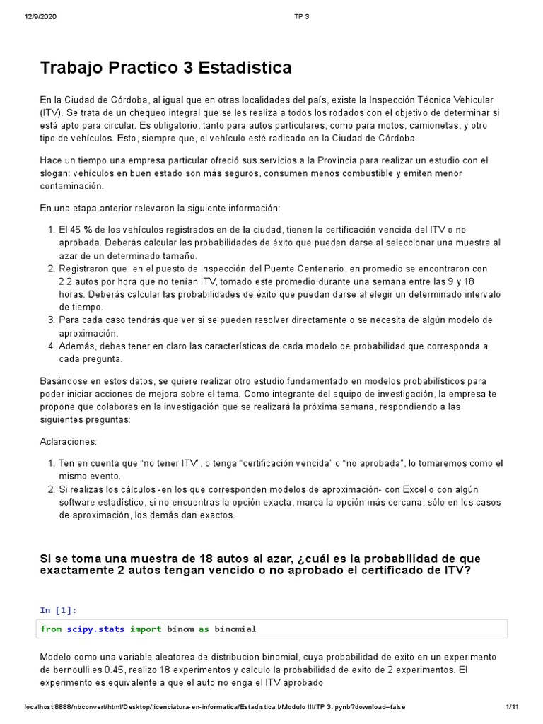 TP3 Al XX Estadistica 2020 | PDF | Probabilidad | Desviación Estándar