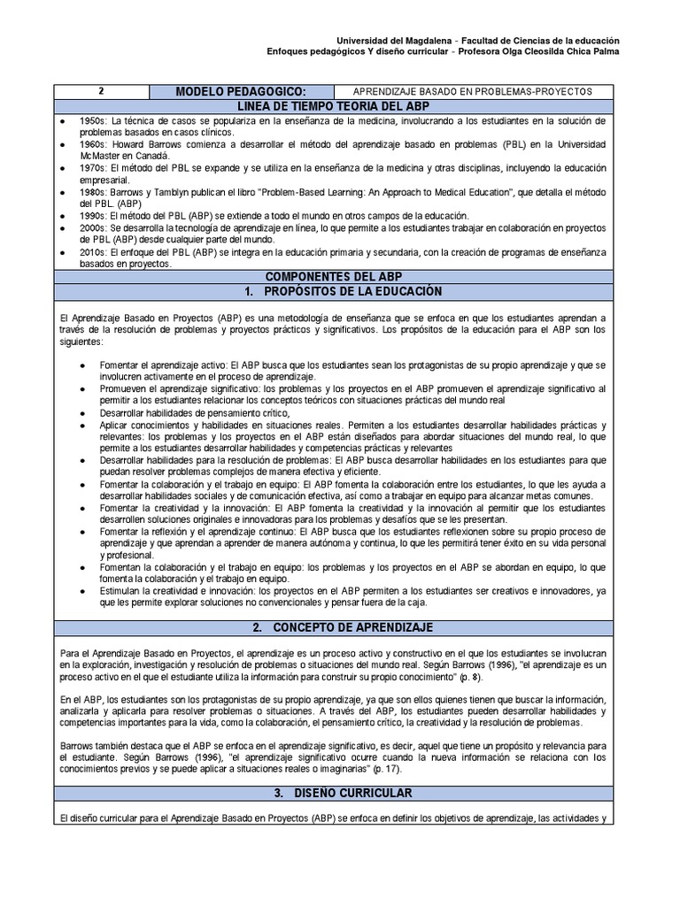 Modelo Pedagogico: Linea de Tiempo Teoria Del Abp | PDF | Evaluación | Aprendizaje