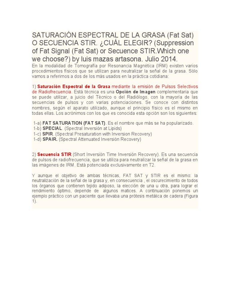 Stir o Fatsat | PDF | Imagen de resonancia magnética | Especialidades ...