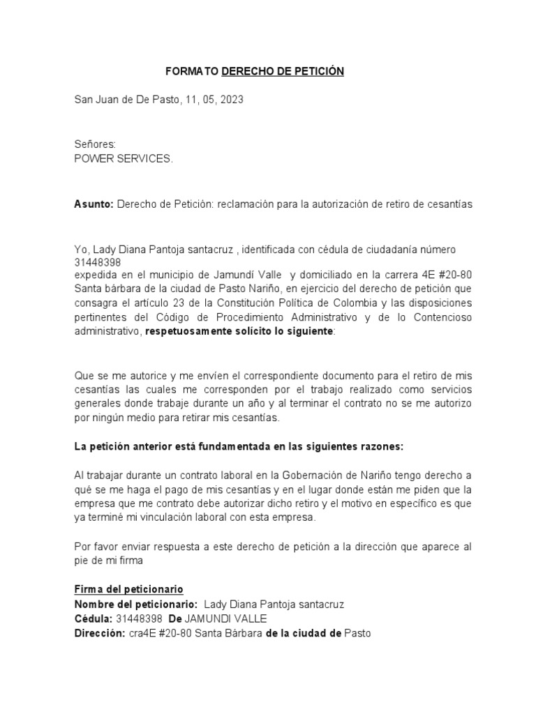 Formato Derecho de Peticion | PDF