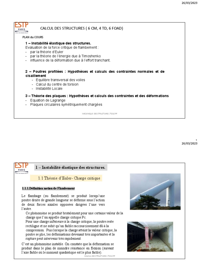 Cours Calcul Des Structures - Partie 1 - Instabilités Élastiques | PDF | Flambage | Résistance ...