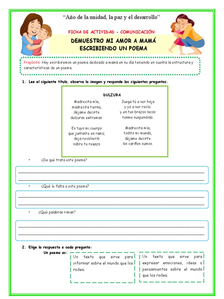 Ficha-miérc-comun-Demuestro Mi Amor A Mamá Escribiendo Un Poema | PDF ...