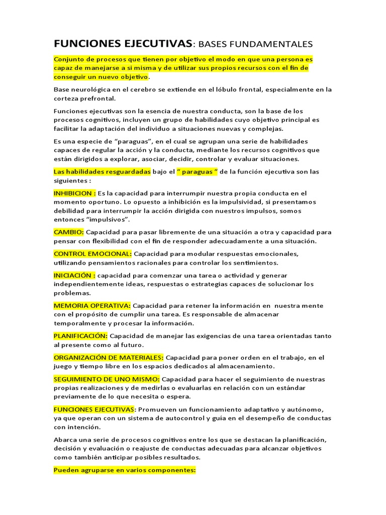 Funciones Ejecutivas. | PDF | Funciones ejecutivas | Corteza prefrontal