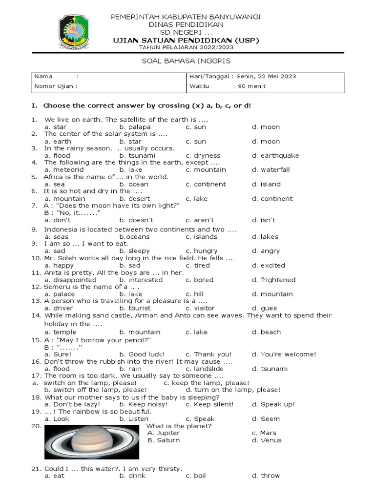 Soal Usp Bhs Inggris | Download Free PDF | Solar System | Earth Sciences