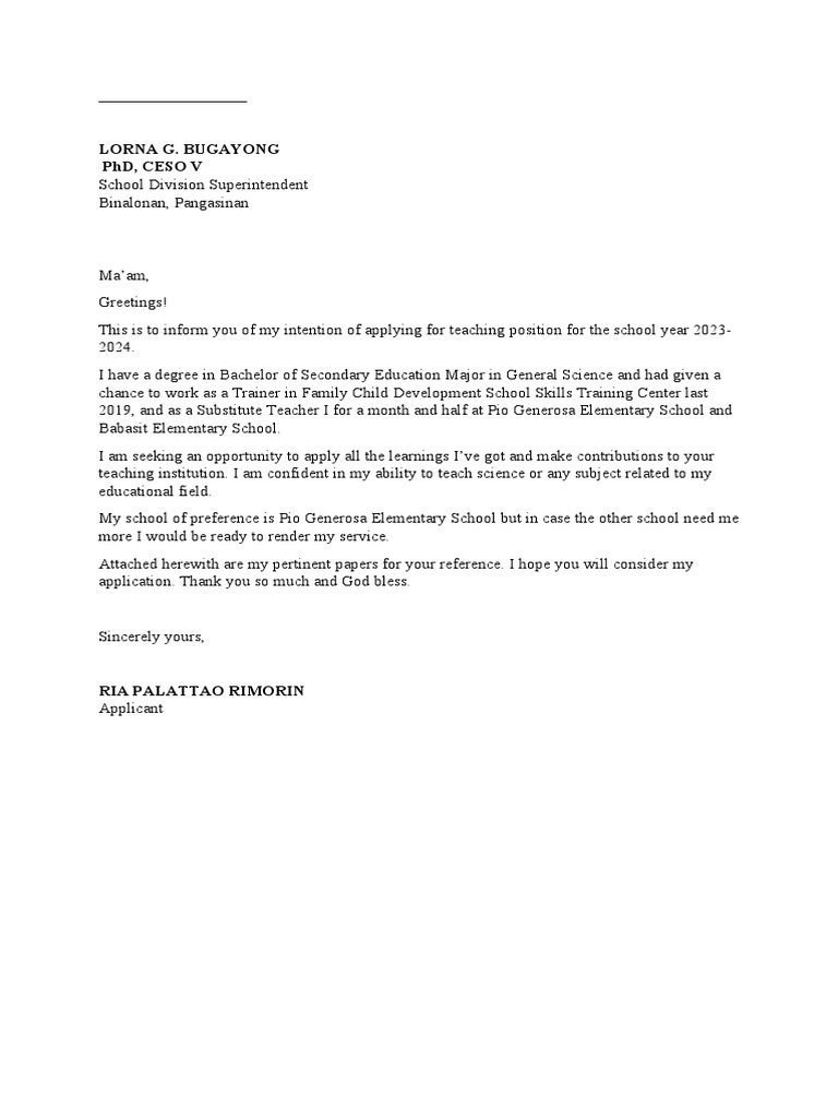 Intent Letter For Dep Ed | PDF