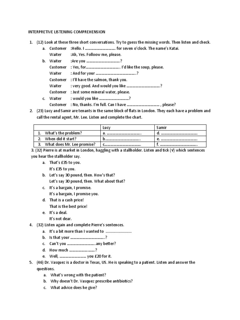 Final Exam Interpretive Listening Smster 3 | PDF | Home & Garden