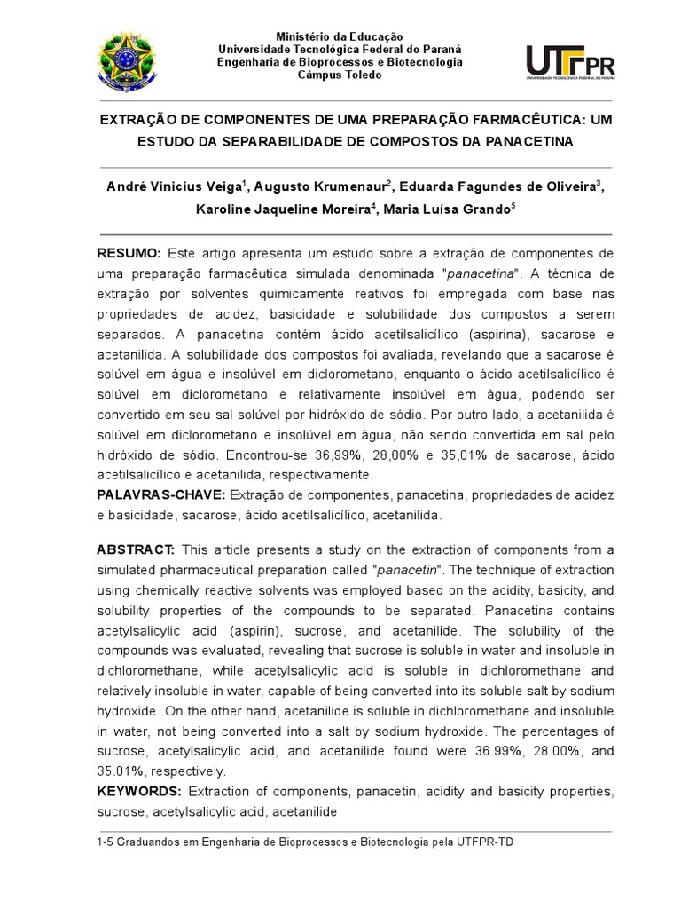 Separação e Identificação Dos Compostos Da Panacetina | PDF | Compostos ...