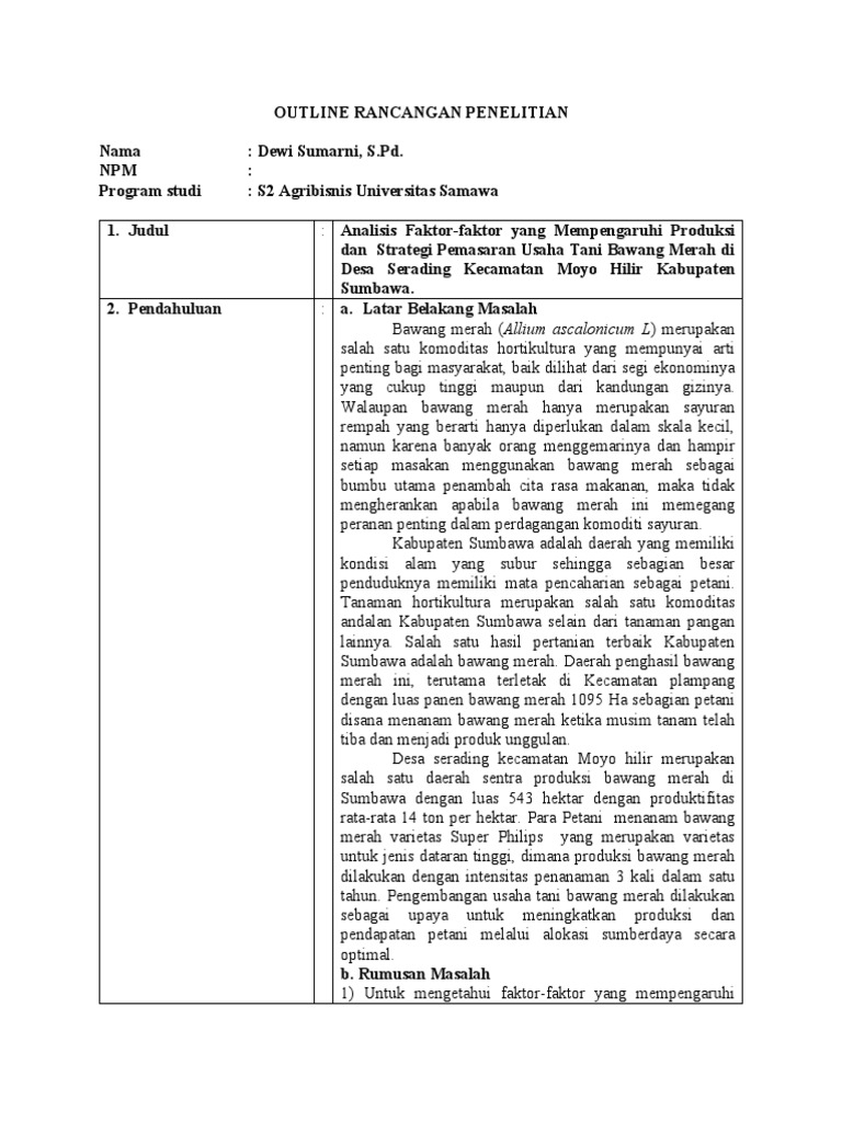 Outline Rancangan Penelitian Dewi Sumarni | PDF