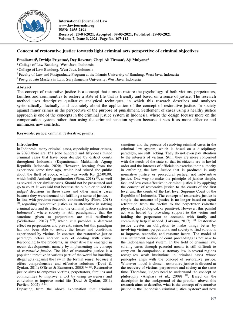 Restorative Justice in Minor Crimes | PDF | Justice | Crime & Violence