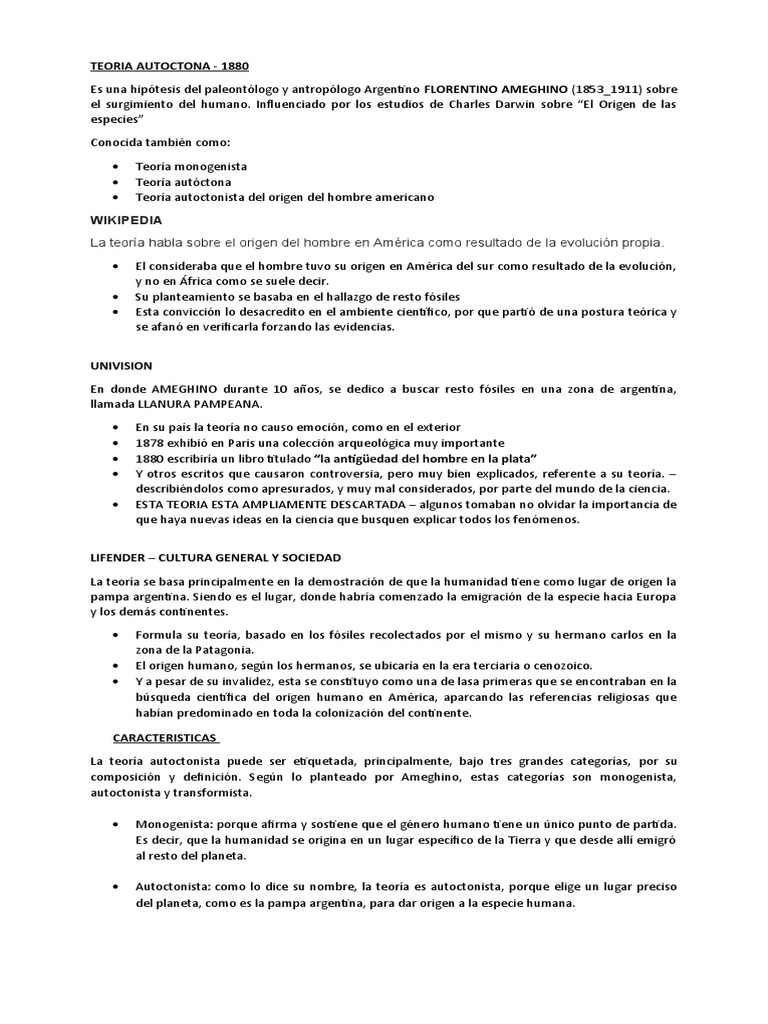 Teoría Autóctona de Ameghino | PDF | Teoría | Américas
