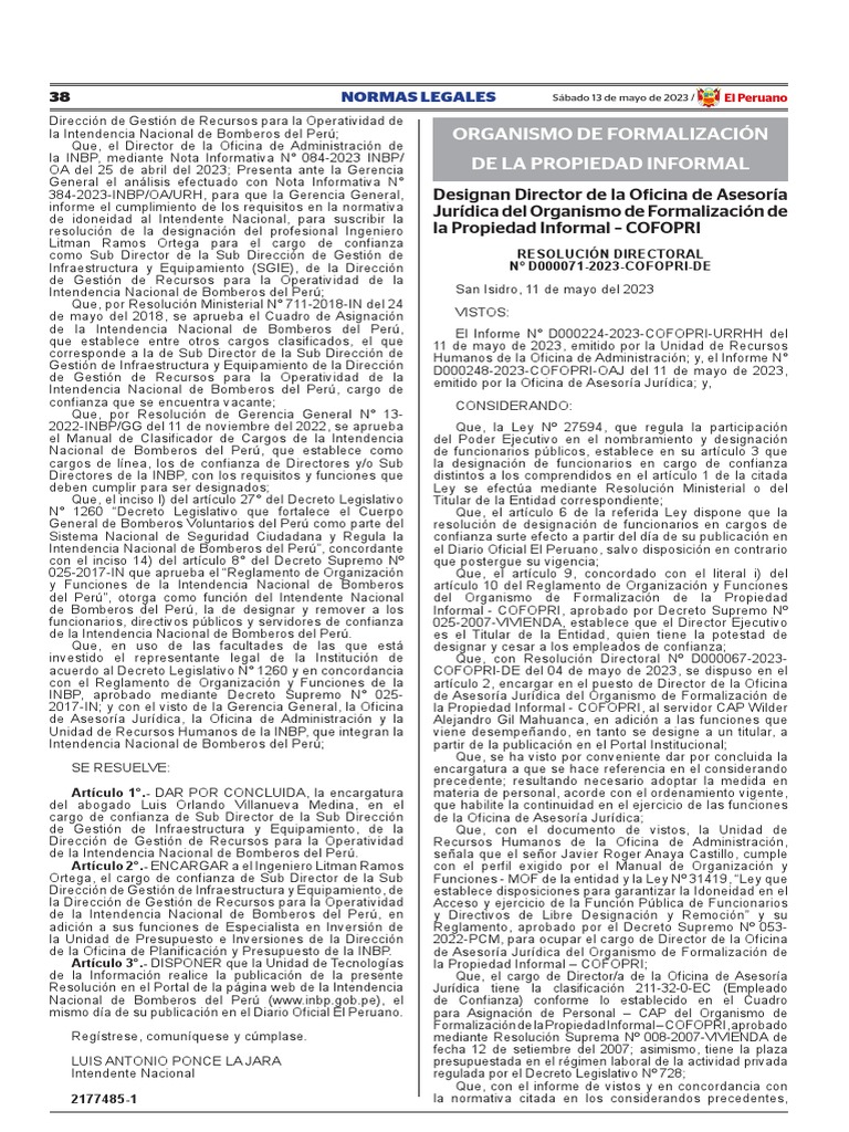 Cofopri Designación | PDF | Perú | Regulación