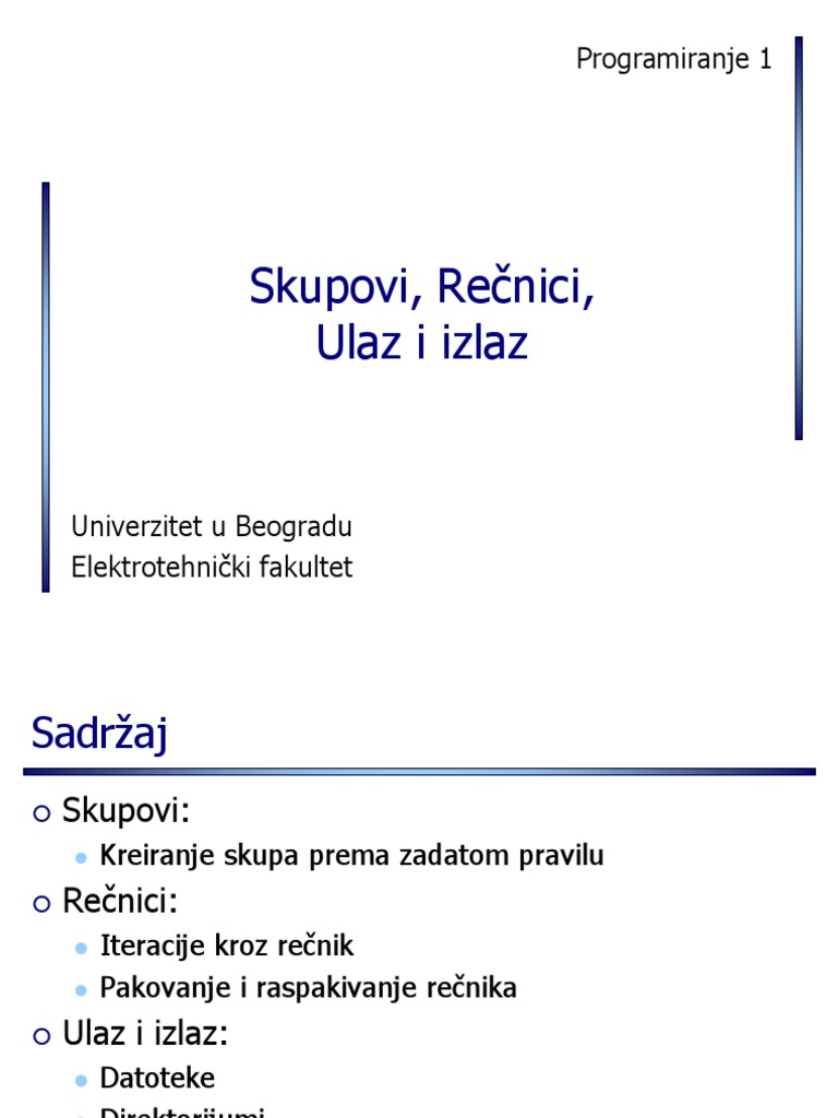 P1 11 Python Skupovi Rečnici Datoteke | PDF