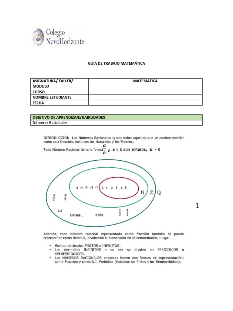 Guía Trabajo Matemática #3 - 1° Medio | PDF