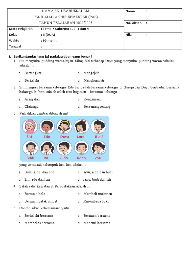 Soal PAS TEMA 7 KELAS 2 | PDF