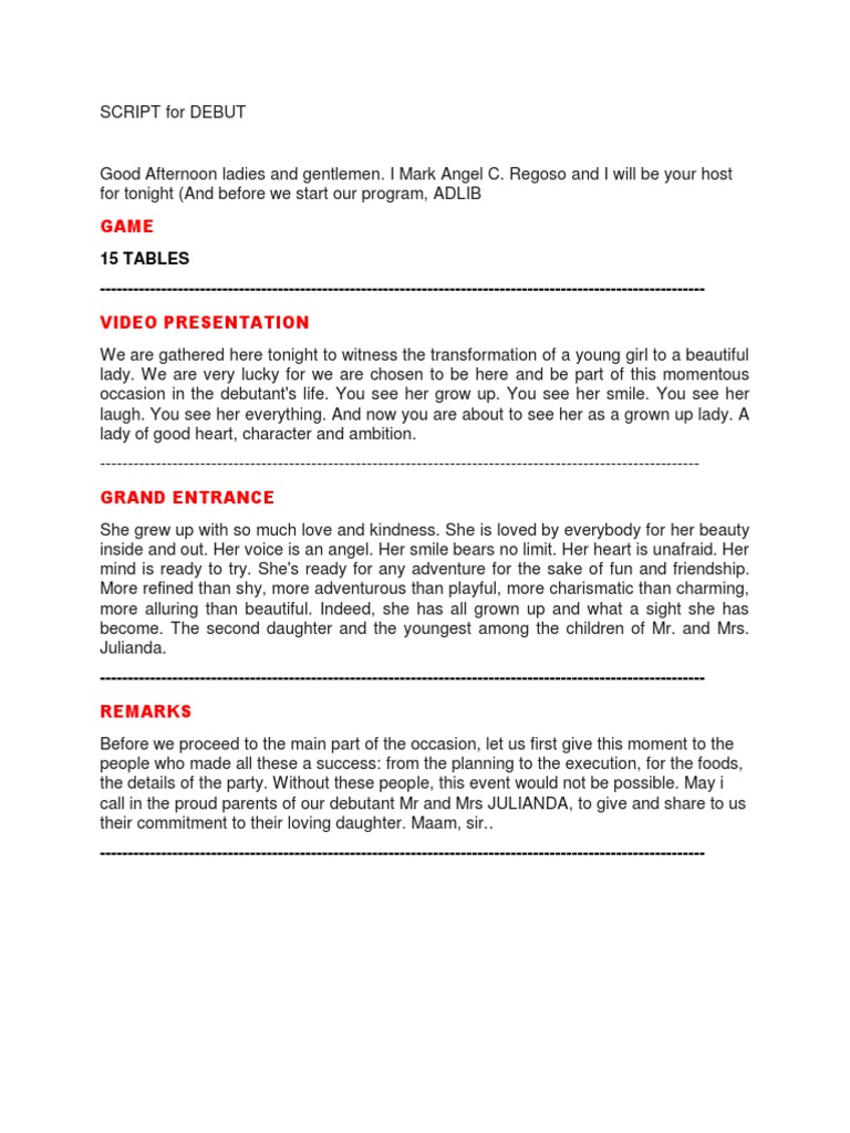 Script For Debut | PDF