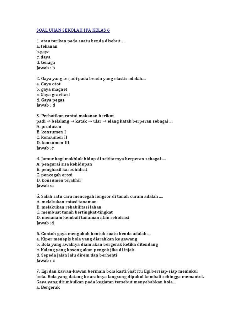Soal Us Ipa Kelas 6 | PDF