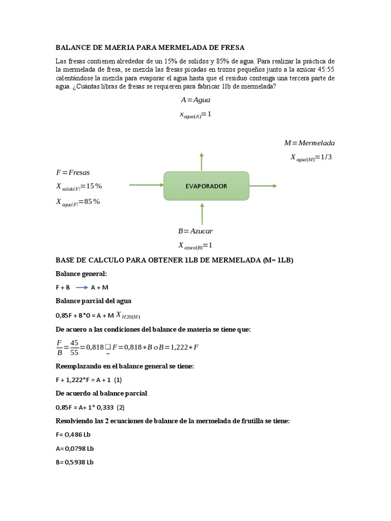 Balance de Maeria para Mermelada de Fresa | PDF