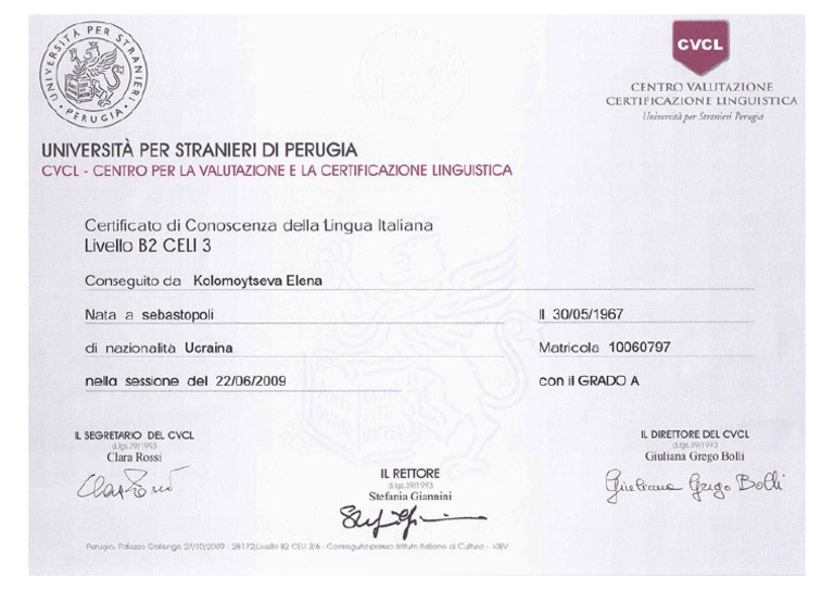Certificado Celi Italiano | PDF