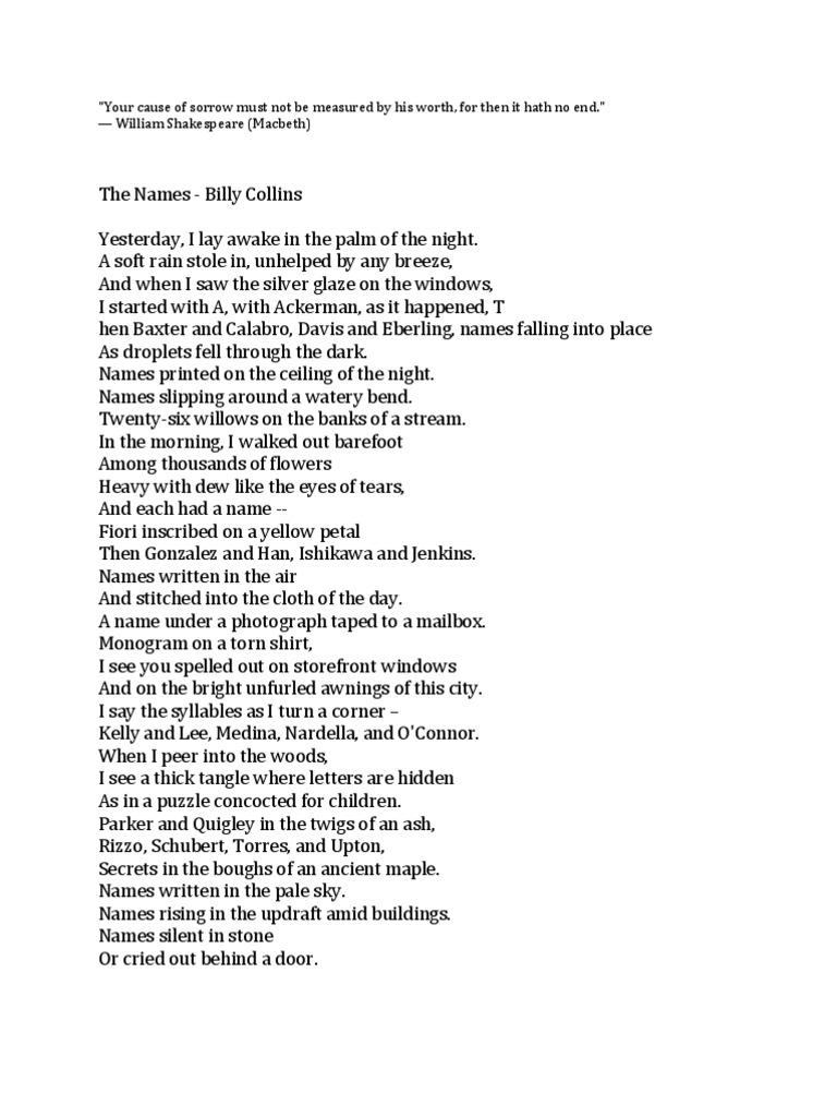 The Names by Billy Collins | PDF