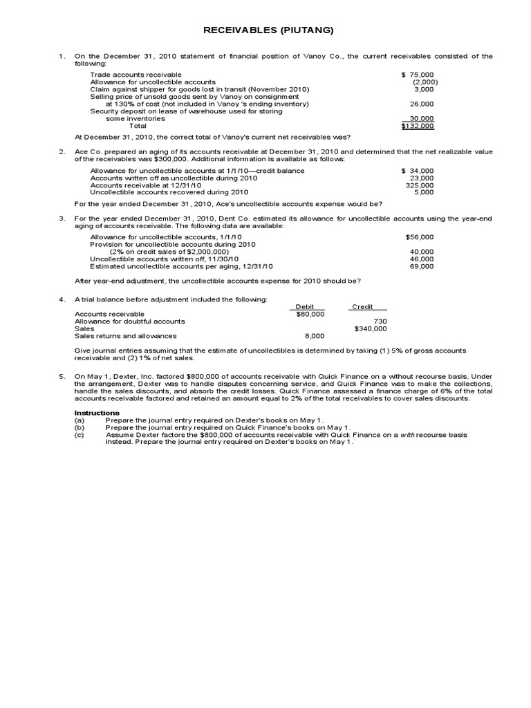 Soal Receivable | PDF | Bad Debt | Corporations Soal Receivable | PDF | Bad Debt | Corporations