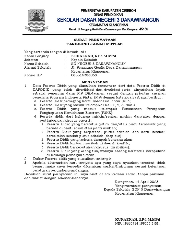 Blangko Surat Pernyataan PIP | PDF