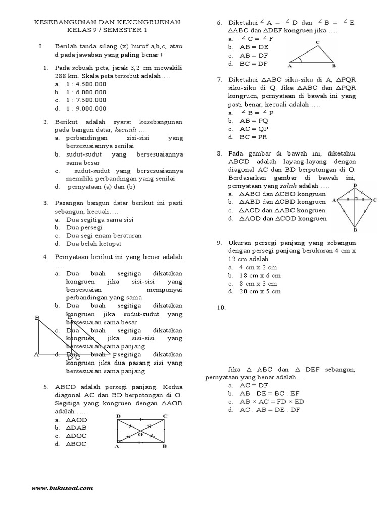 9.1. Latihan Soal Matematika Kesebangunan Dan Kekongruenan Kelas 9 SMP | PDF