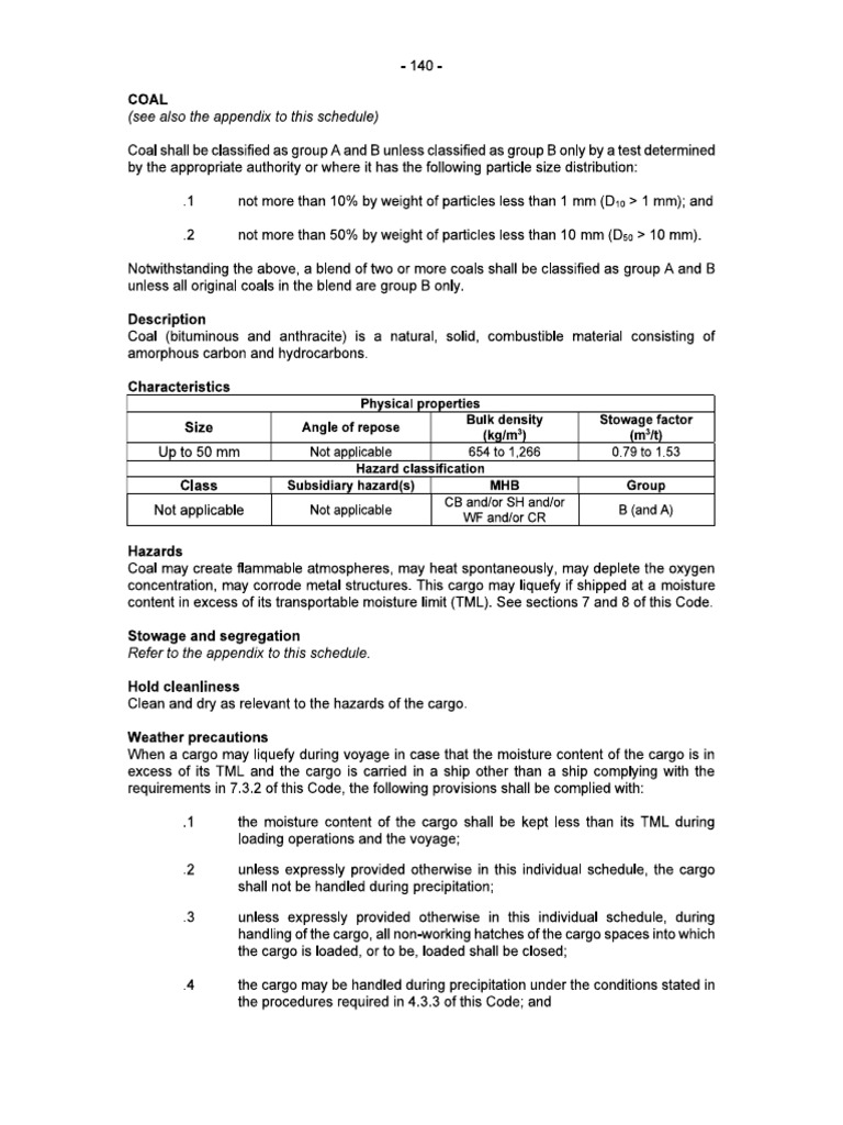 IMSBC Code COAL | PDF