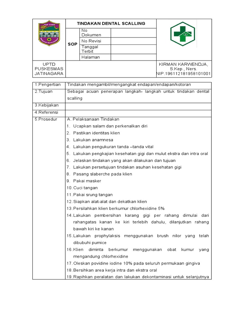 SOP TINDAKAN DENTAL SCALLING | PDF