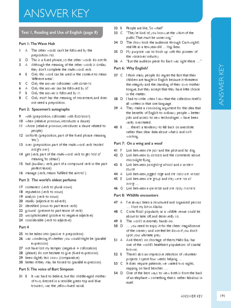 Practice Tests Plus Advanced Answer Keys | PDF | Verb | Adjective