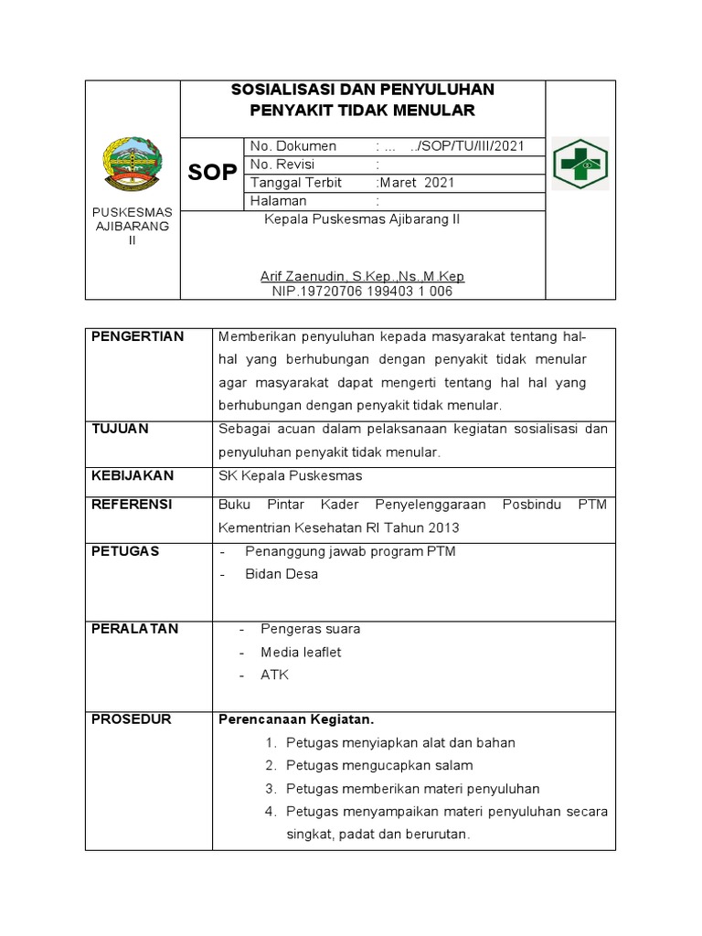 Sop Penyuluhan PTM | PDF