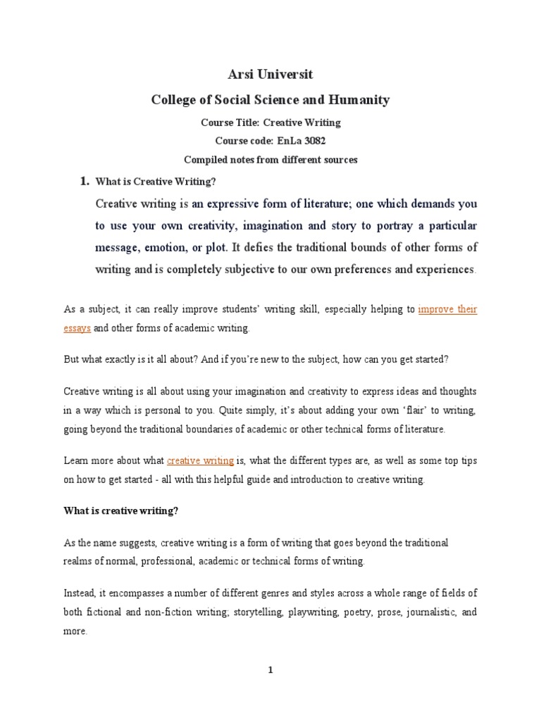 Creative Writing-Lecture Note | PDF | Creative Writing | Narration