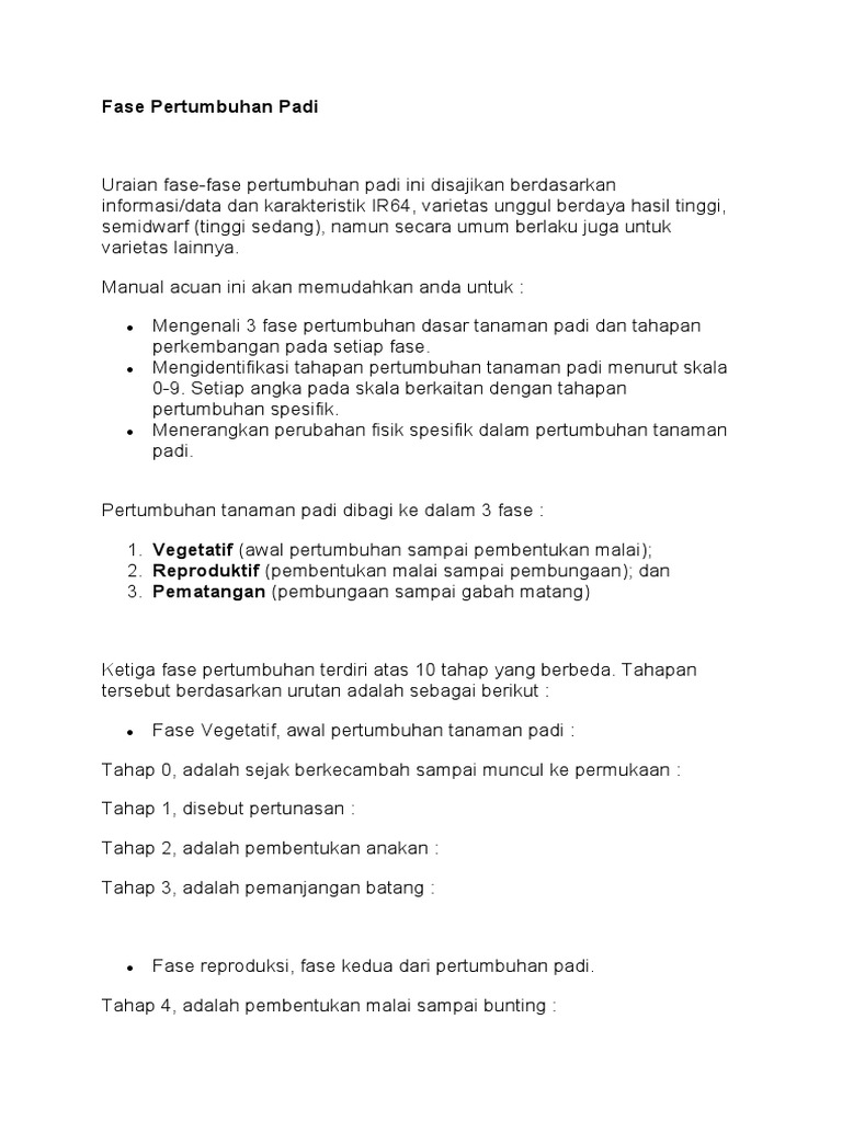 Fase Pertumbuhan Padi | PDF