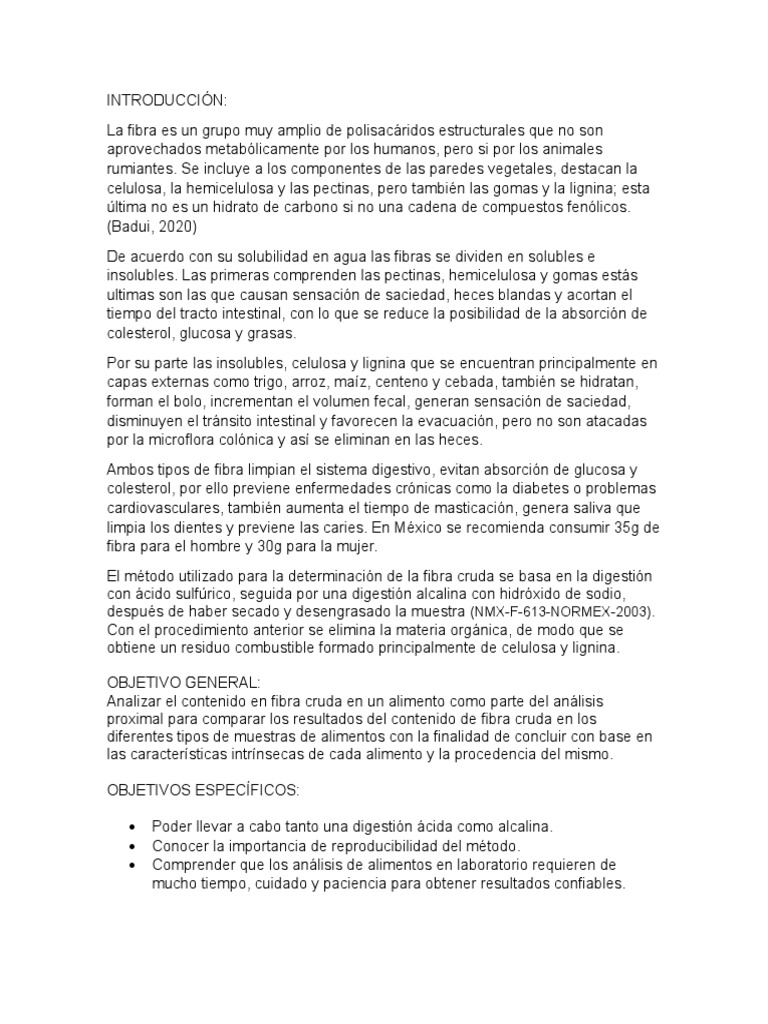 Análisis de Fibra Cruda en Alimentos | PDF | Fibra dietética | Dieta y ...