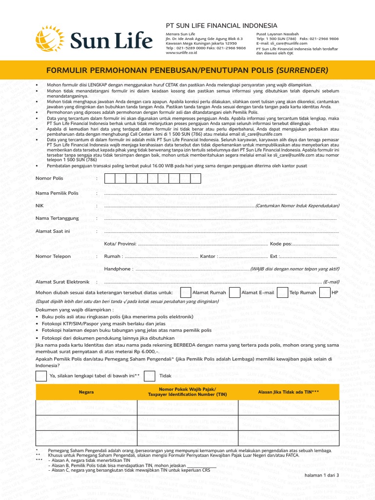 Formulir Untuk Klaim Asuransi Sunlife Indonesia | PDF | Hukum
