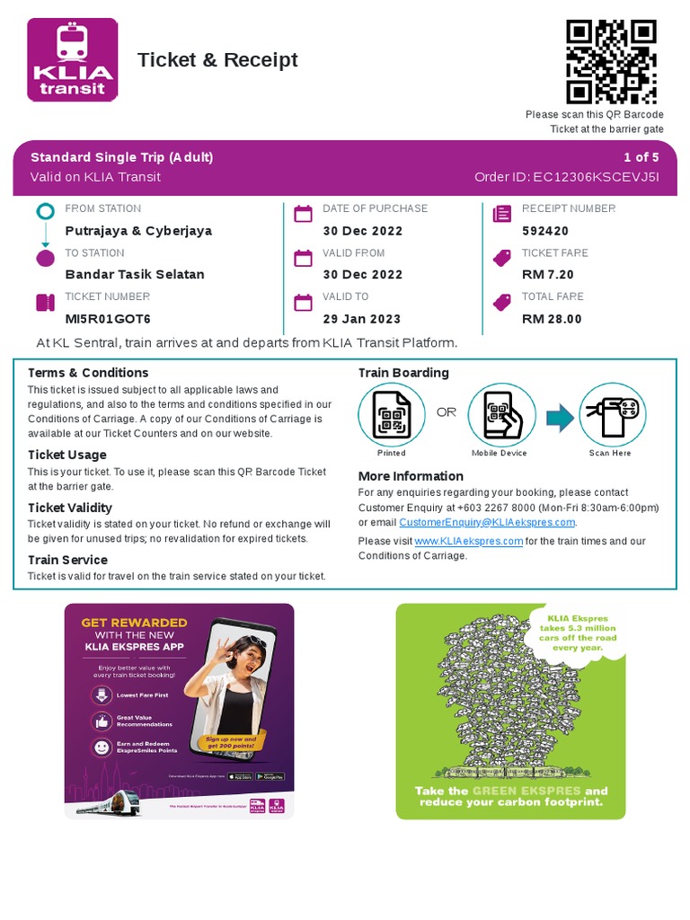 KLIA Transit E-Ticket(s) | PDF | Barcode | Ticket (Admission)