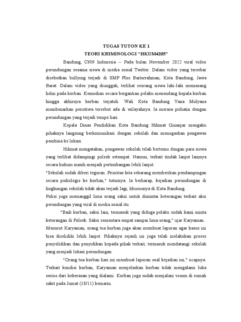 Tugas 1 Teori Kriminologi | PDF