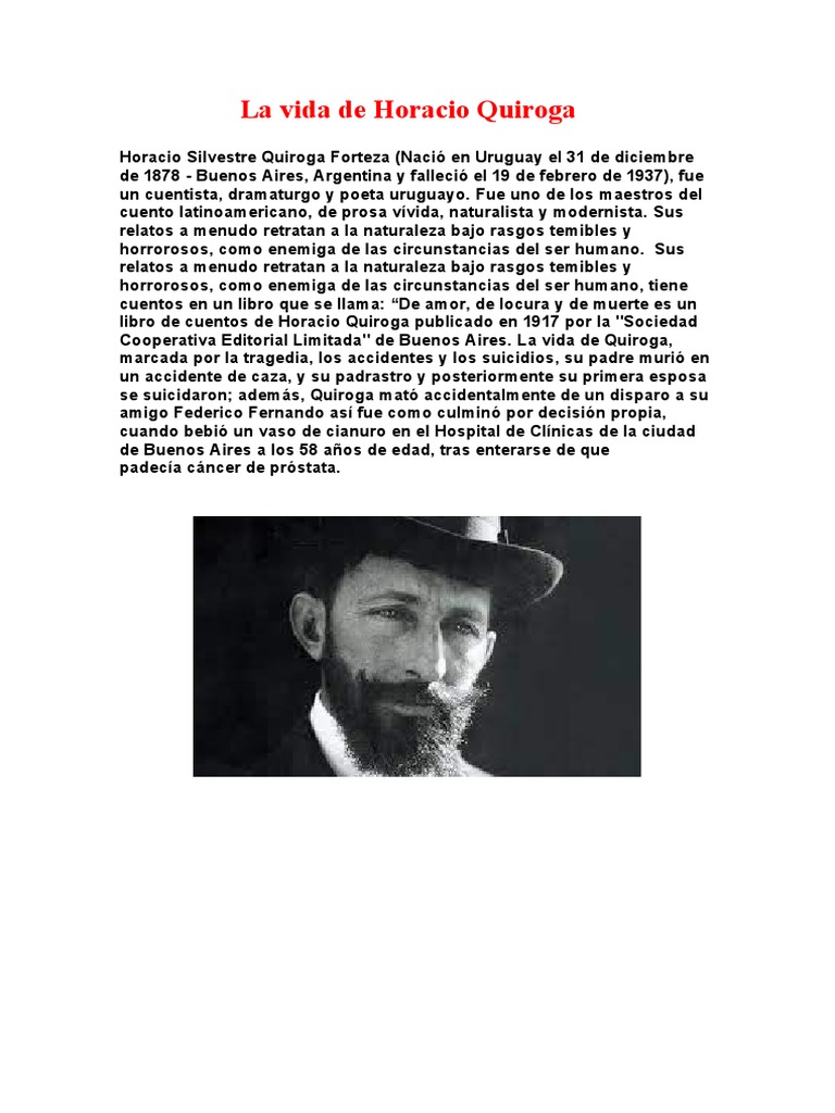 La Vida de Horacio Quiroga - Literatura | PDF