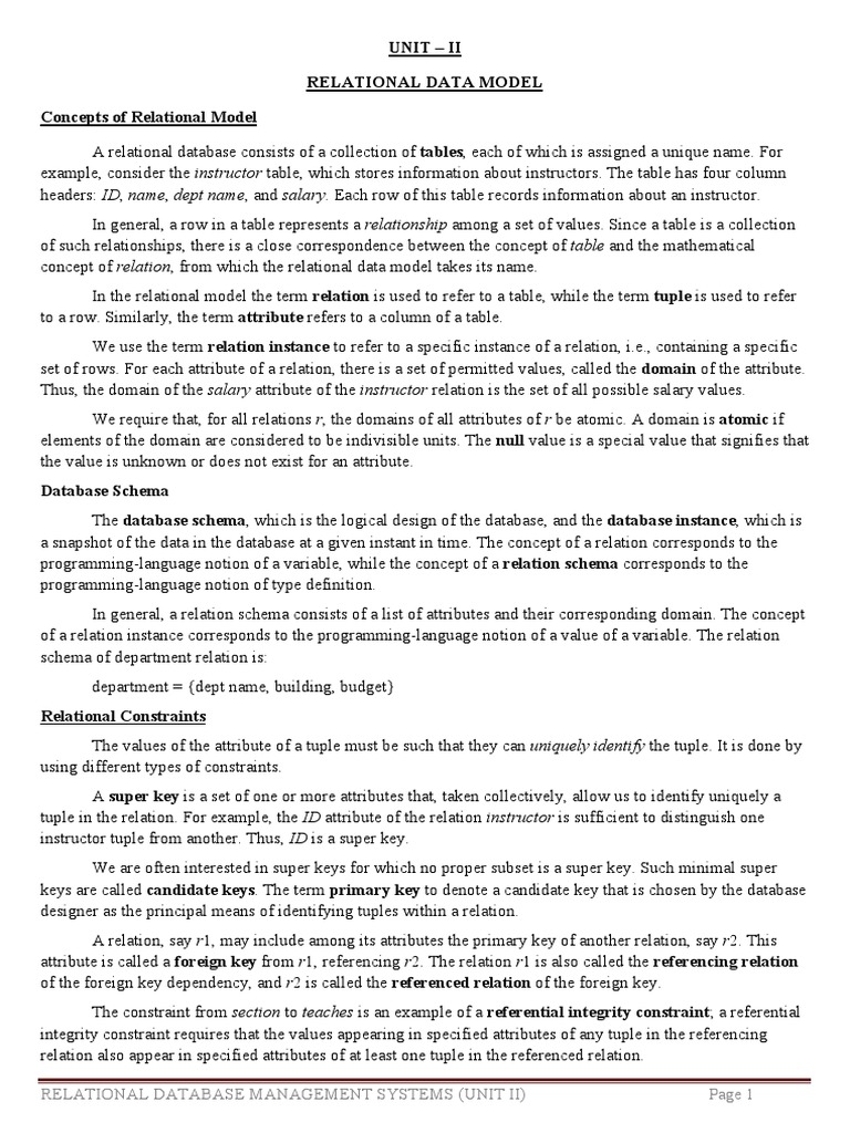 Rdbms (Unit 2) | PDF | Relational Model | Relational Database