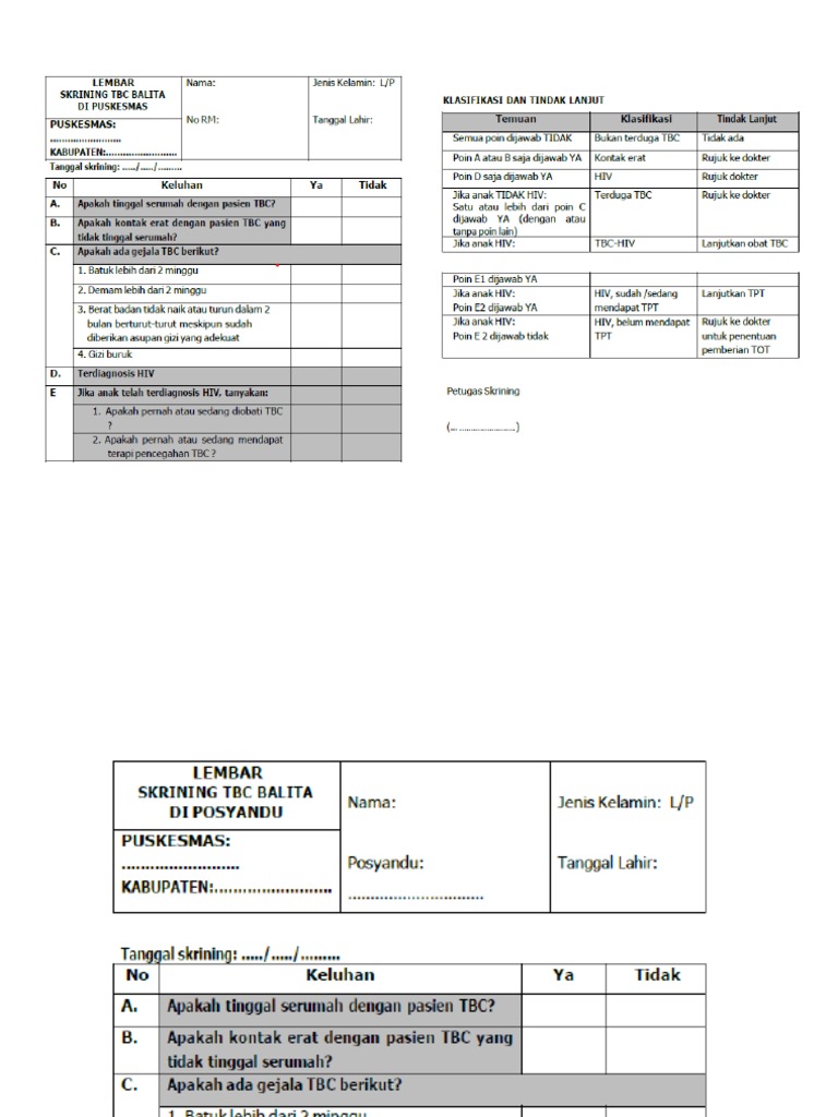 Form Skrining TBC Anak | PDF