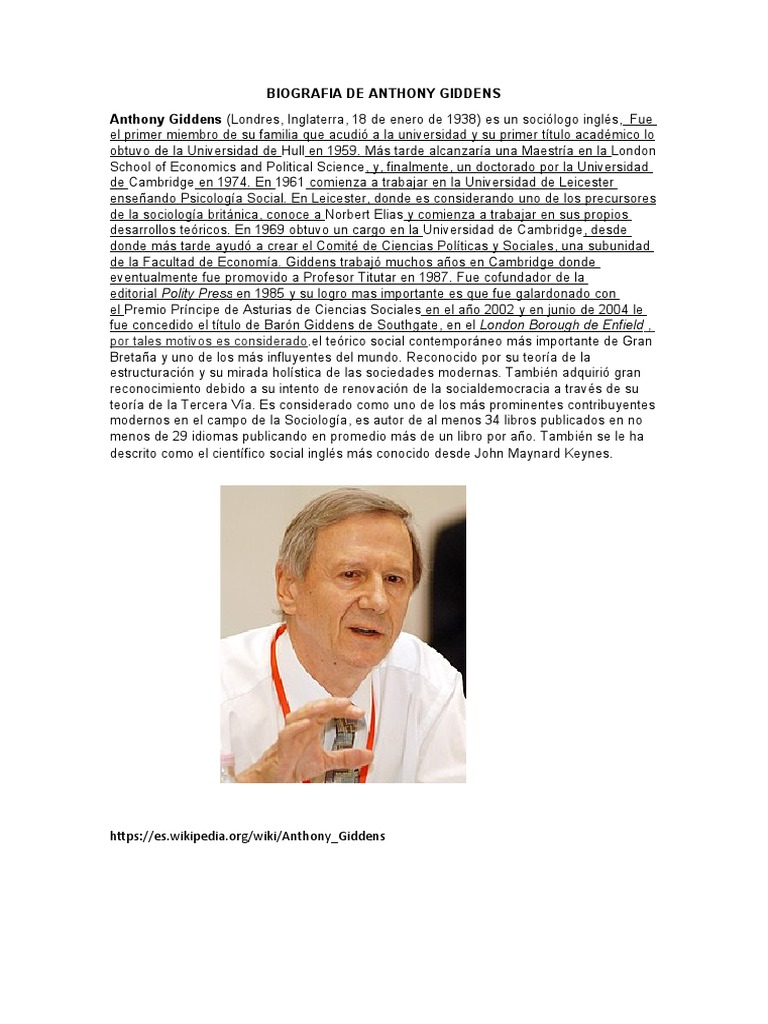 Biografia de Anthony Giddens | PDF