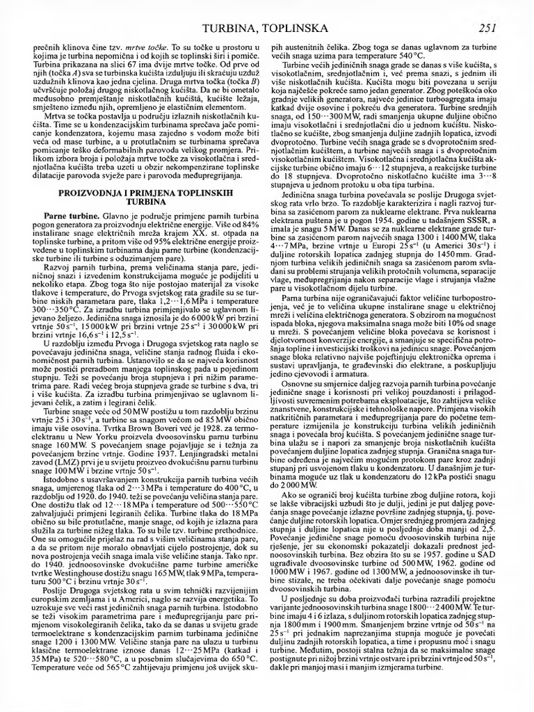 Turbina Toplinska Proizvodnja I Primjena Toplinskih Turbina | PDF