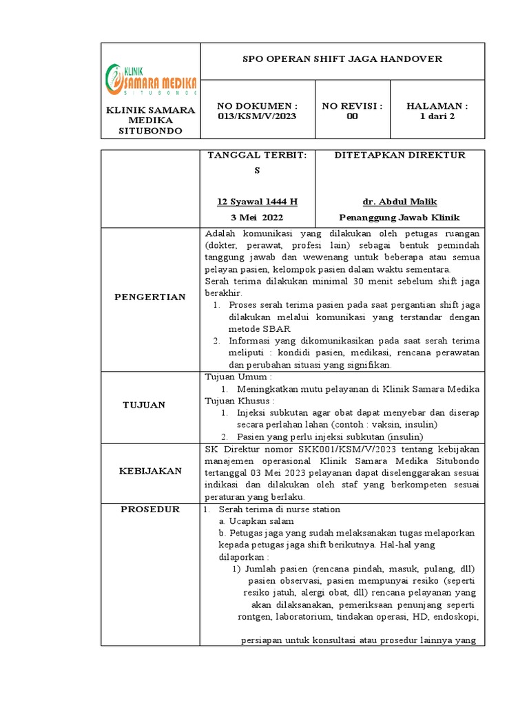 SPO HANDOVER GHESY BELUM | PDF