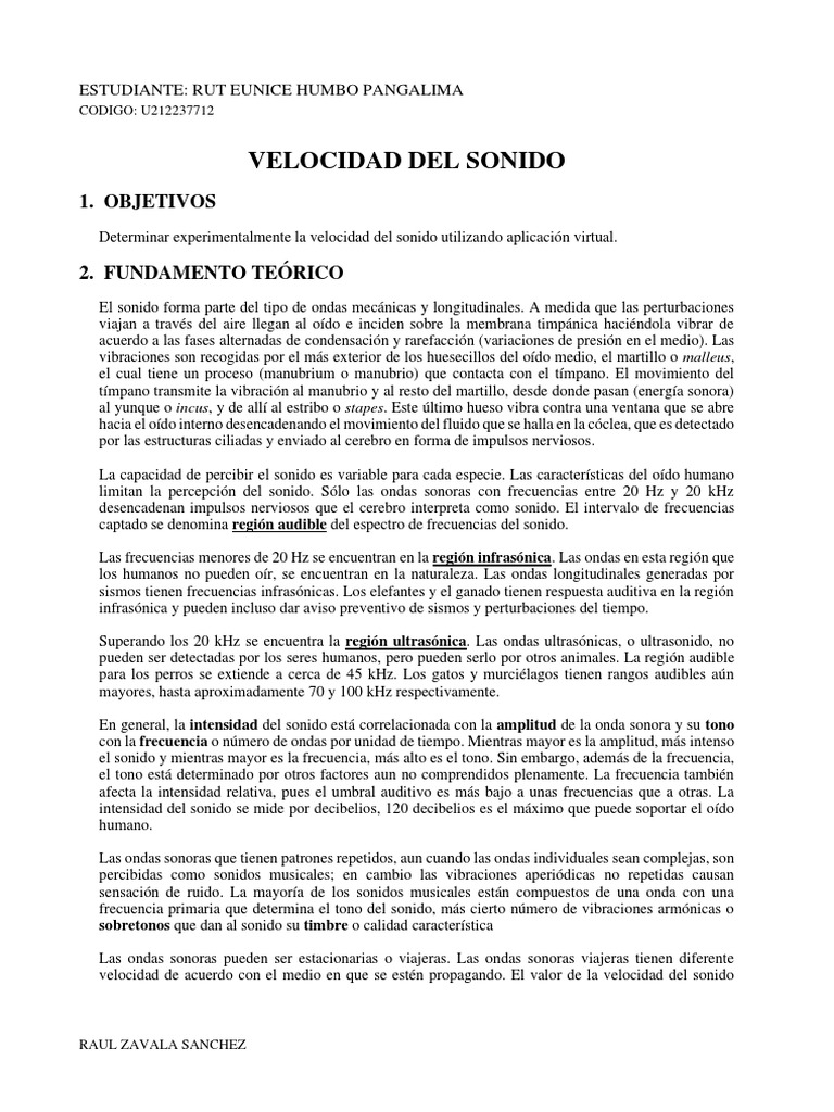 RUT - 7laboratorio Velocidad Del Sonido | PDF | Sonido | Oído