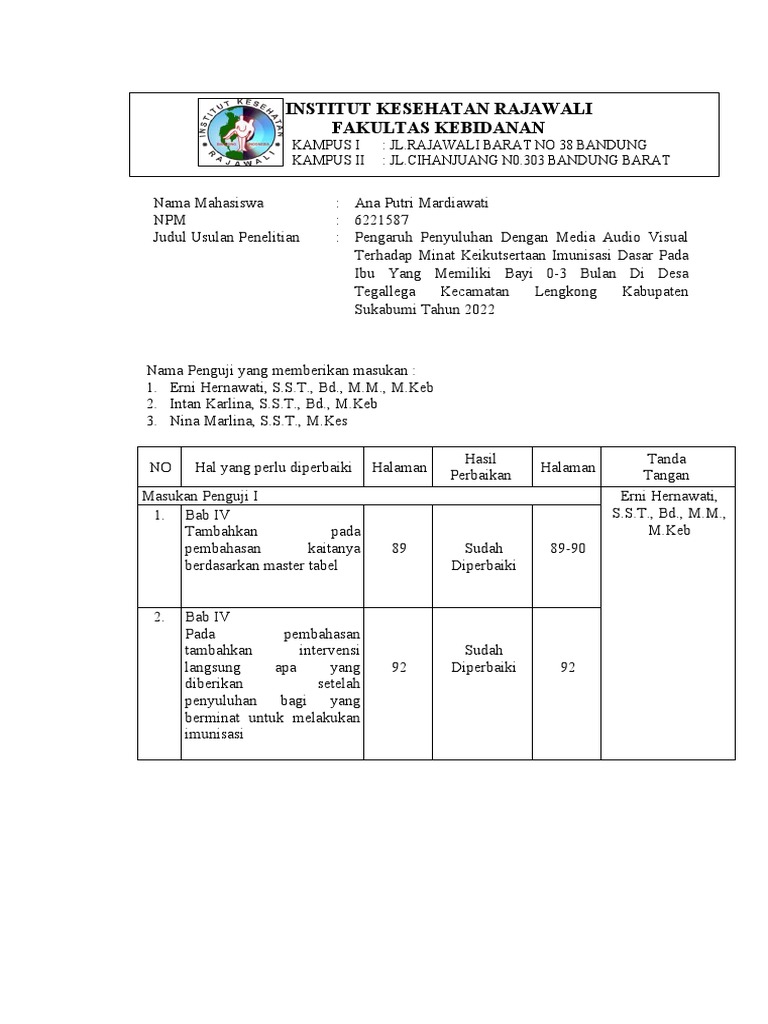 Matriks Perbaikan - Ana | PDF
