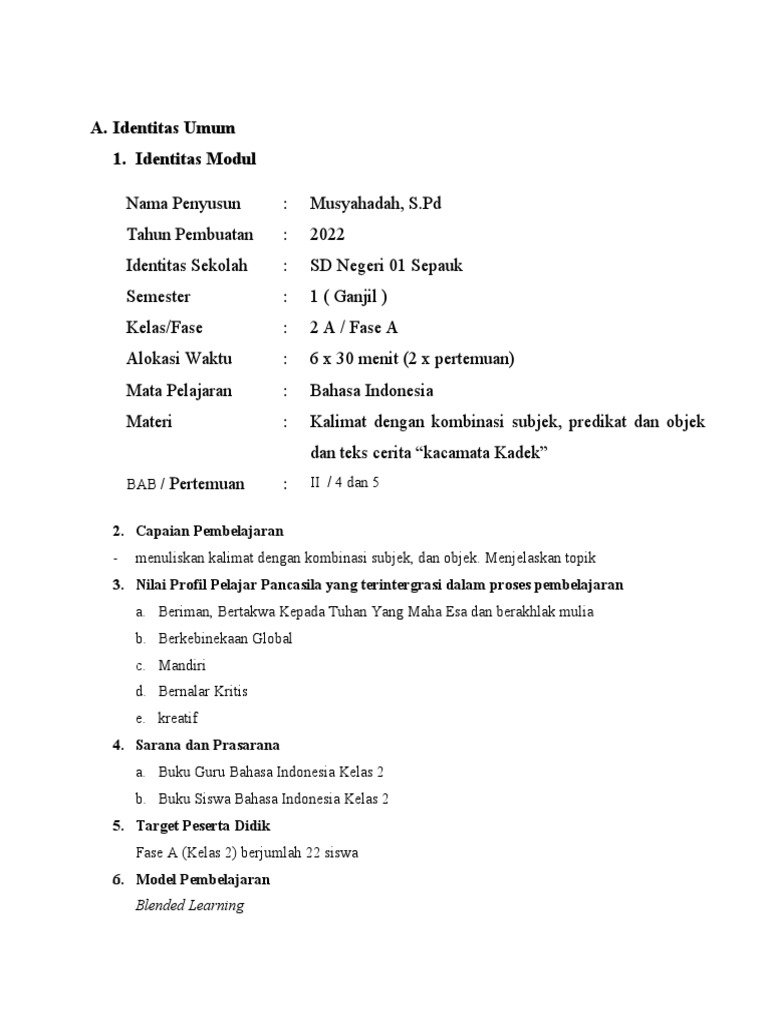MODUL BAHASA INDONESIA KELAS 2 Pertemuan 3 | PDF | Karier & Perkembangan