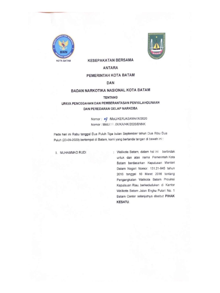 Contoh MoU BNN | PDF