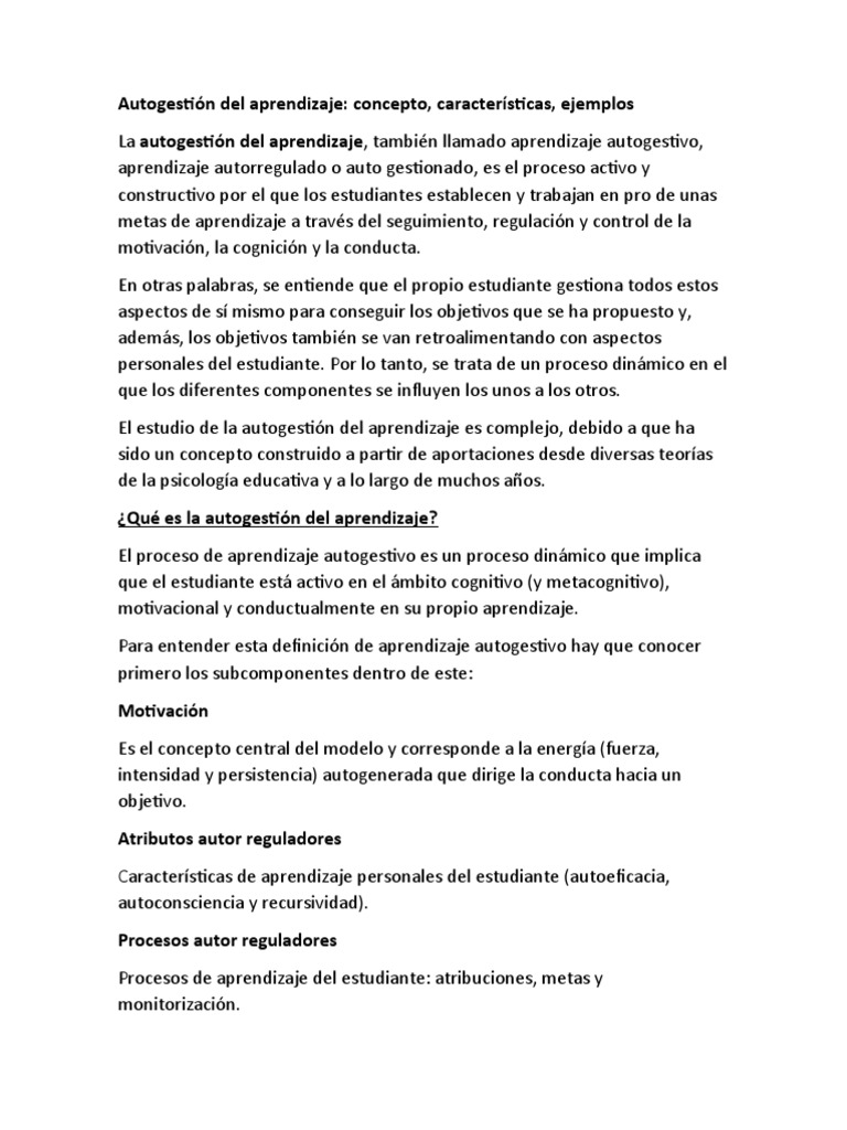 Autogestión del Aprendizaje: Claves y Modelos | PDF | Aprendizaje ...