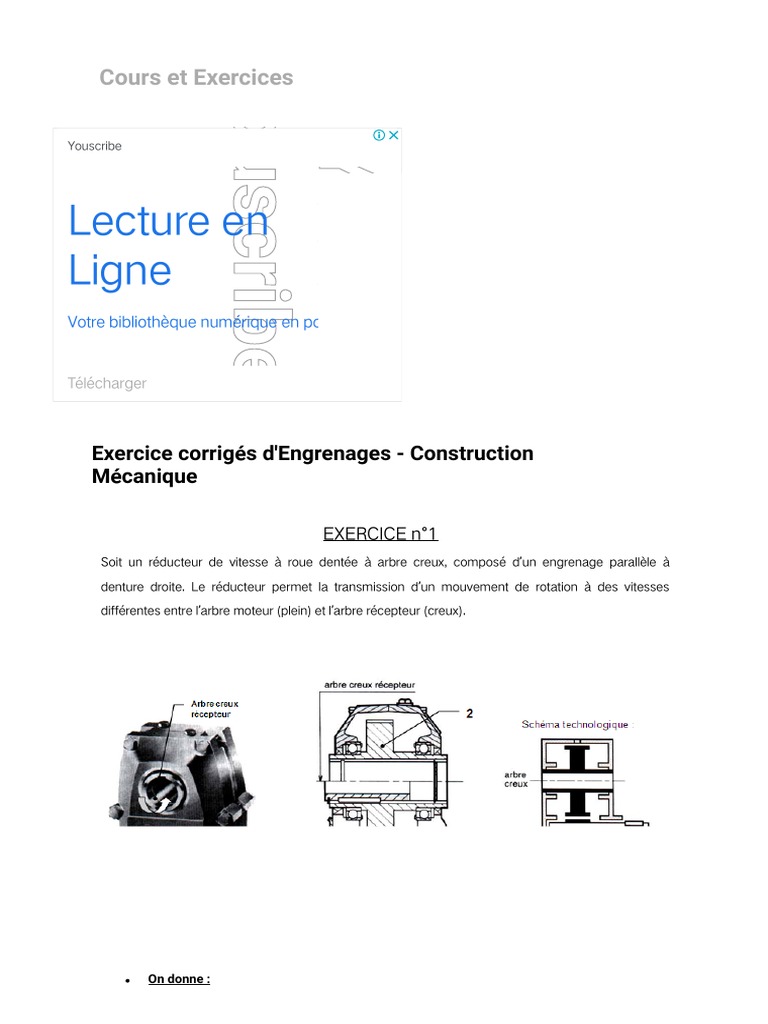 Exercices Corrigés sur Engrenages | PDF | Engrenage | Mouvement de rotation